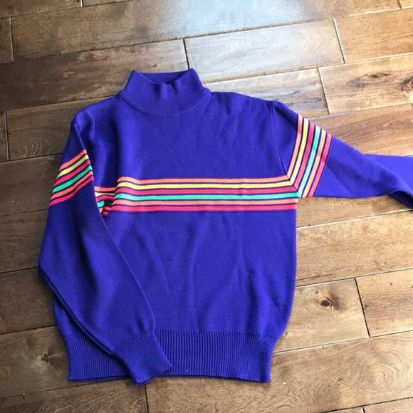 Vintage | Sweaters | Nwot Vintage 8s Purple Neon Stripe Turtle Neck ...